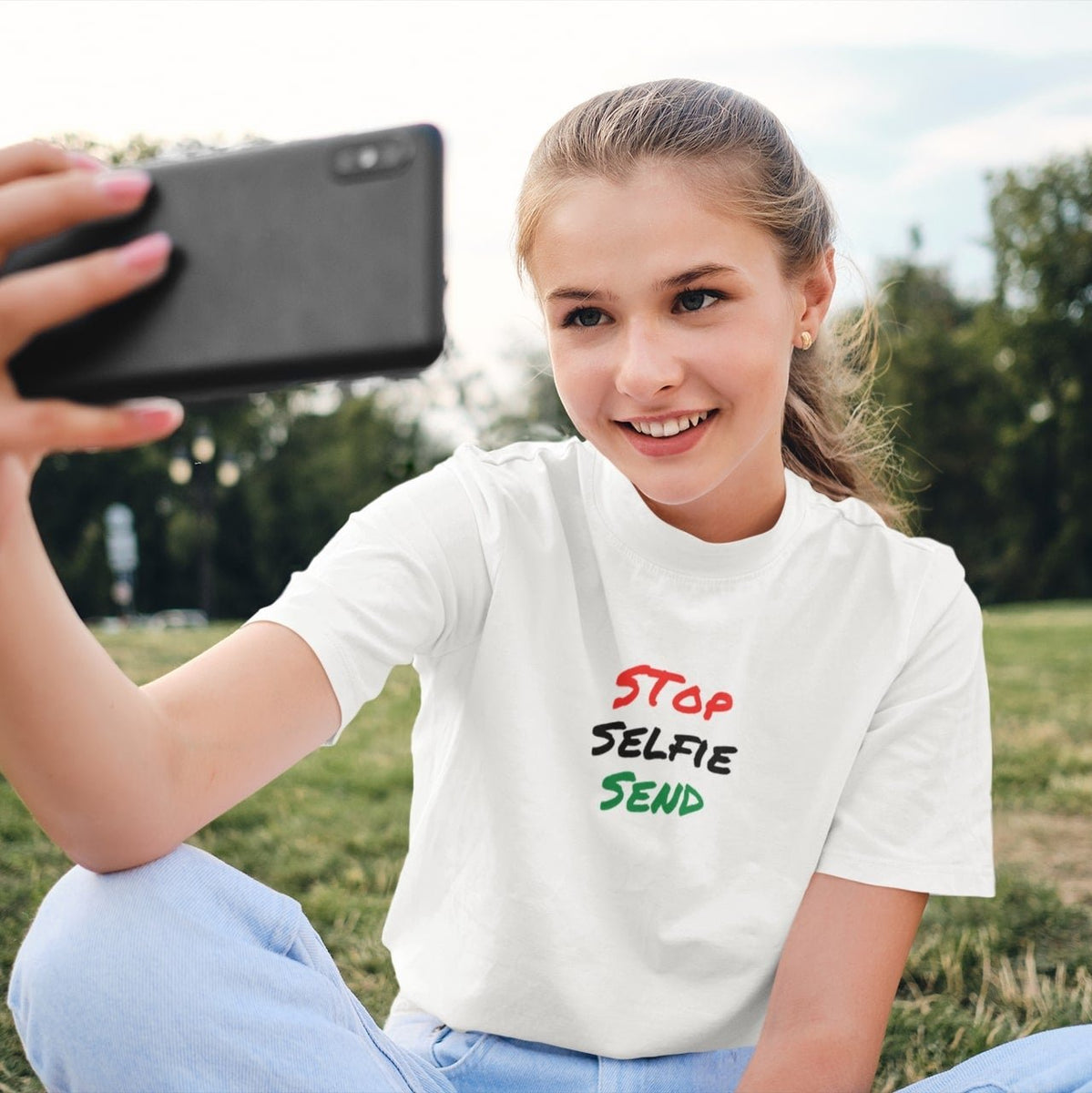 Stop Selfie Send T-Shirt – Funny Social Media Humor Tee – WorldWideShop ...